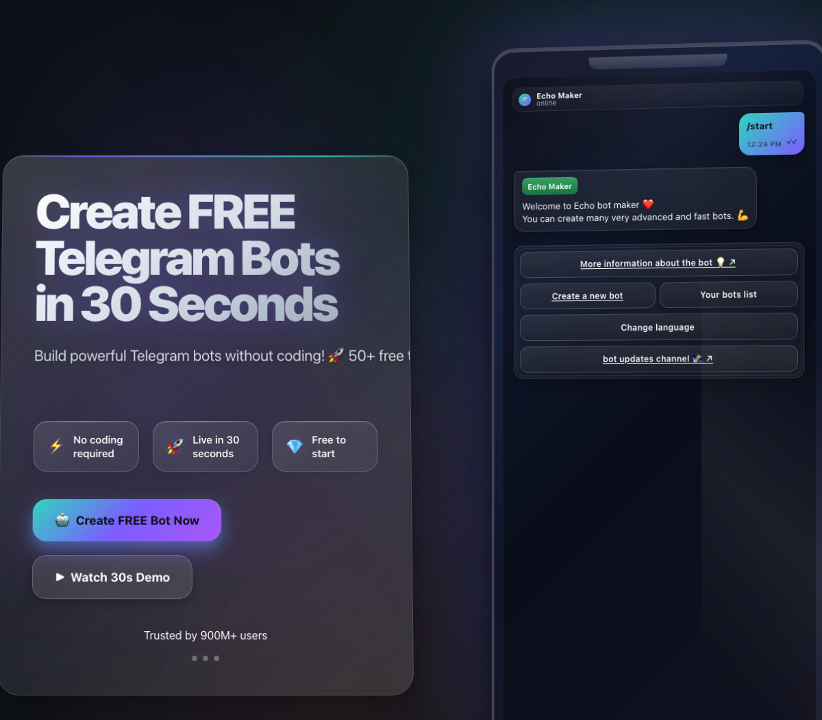 🤖 Echo Maker - Создайте бесплатного Telegram бота за 30 секунд | Без ...